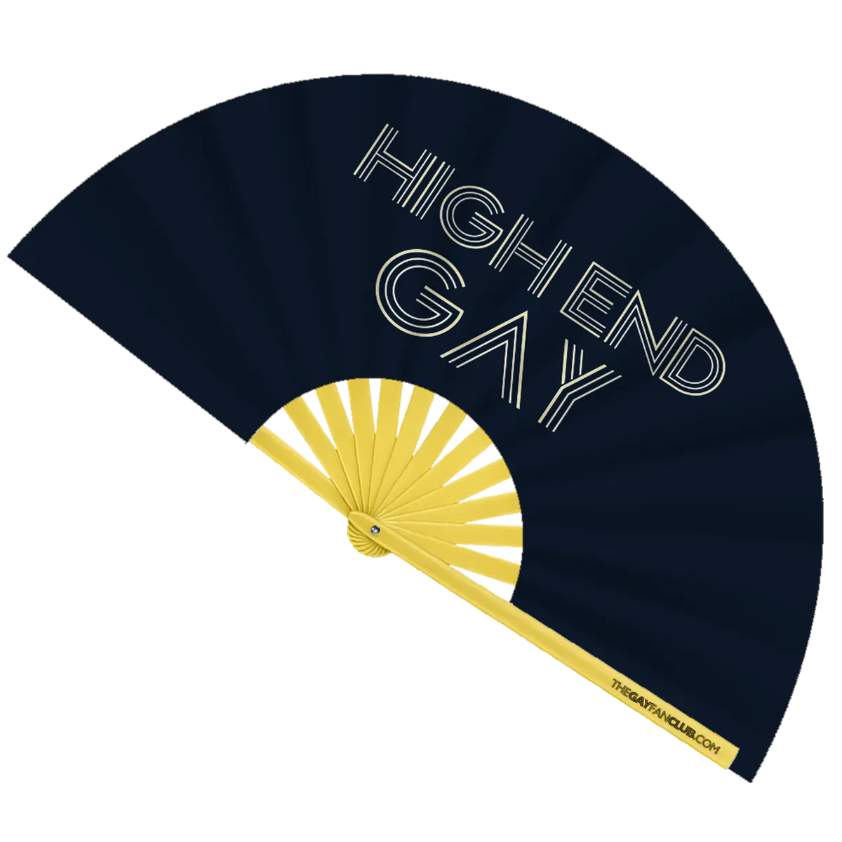 High End Gay Fan | Oversized Bamboo Clack Fan (Navy & Gold)